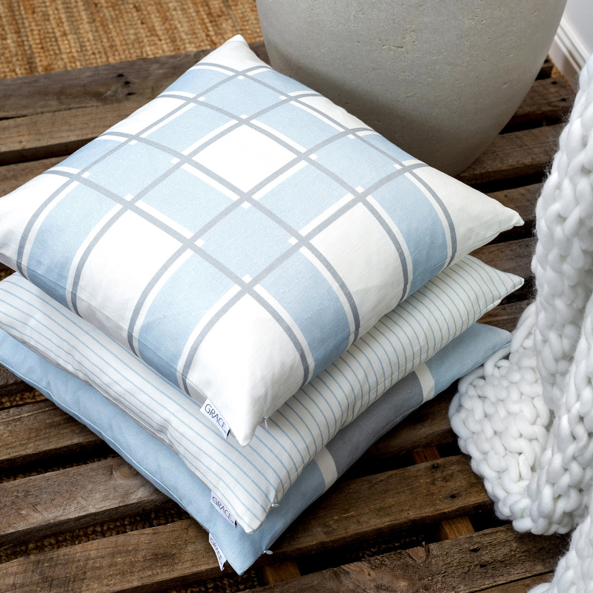 Church - The Grace Collection Australia Blue, Grey and White Cushion Cover